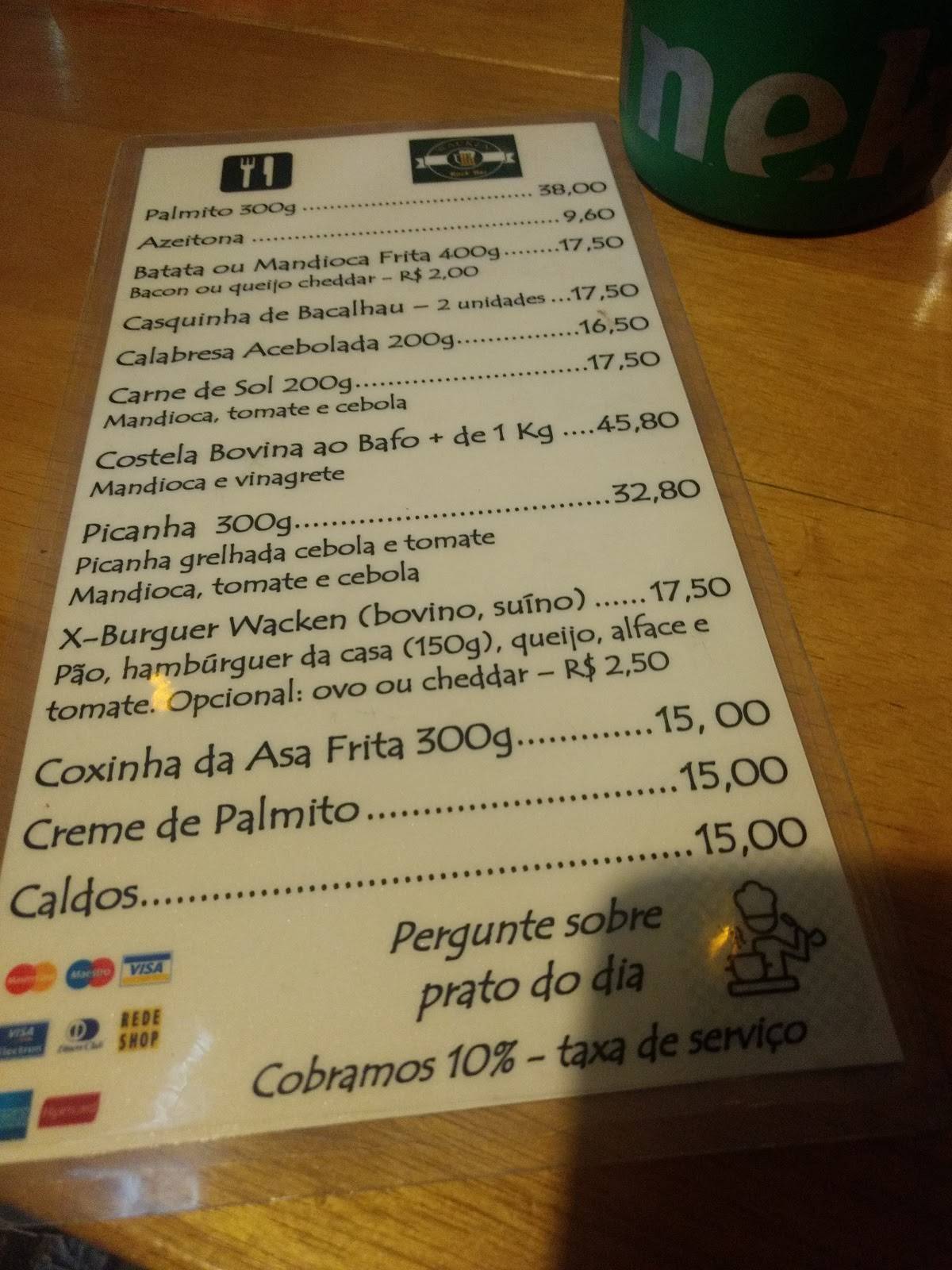 Menu em Wacken Rock Bar, Goiânia