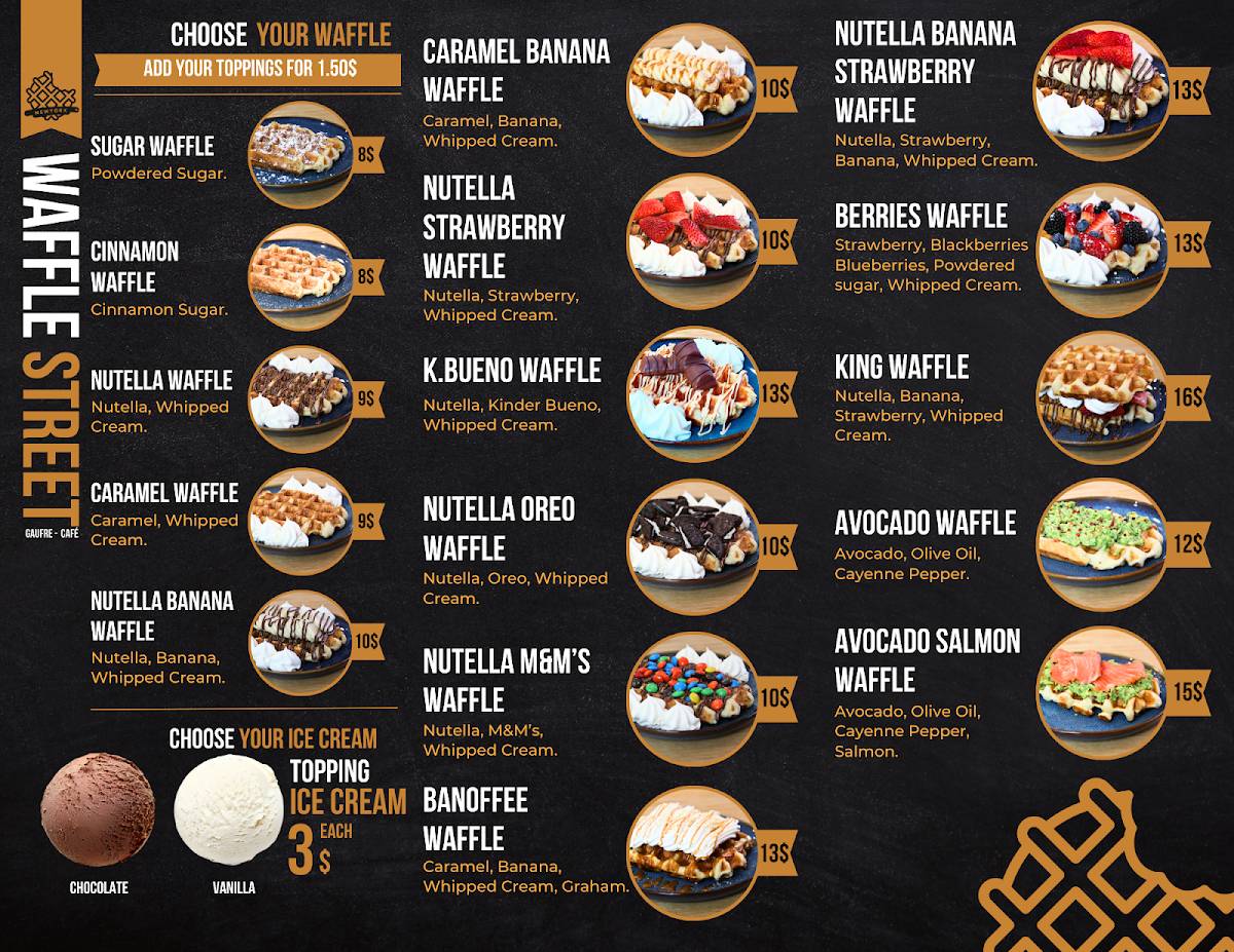 Menu at Waffle Street restaurant, Montréal