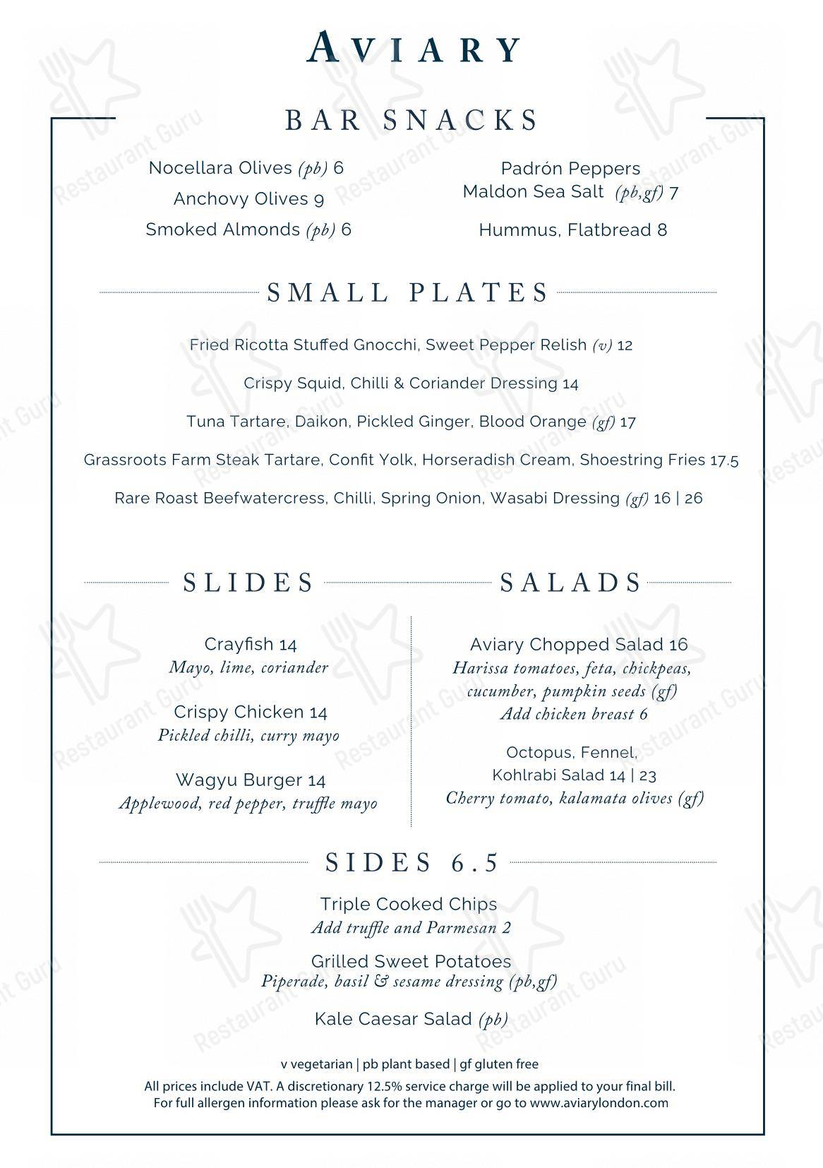 Menu at Wagtail pub & bar, London
