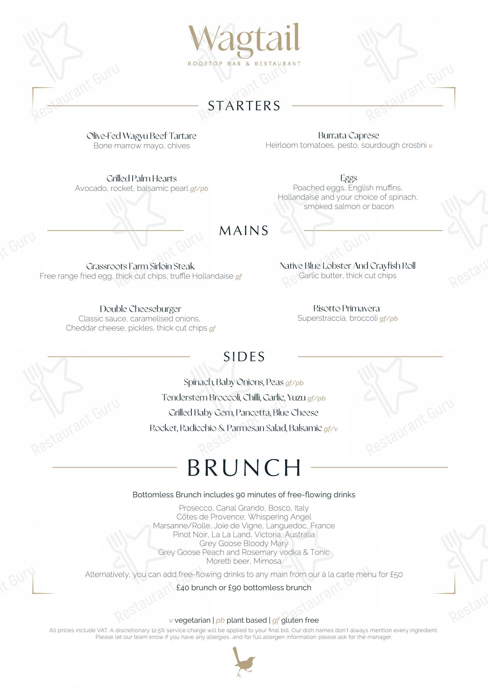 Menu at Wagtail pub & bar, London
