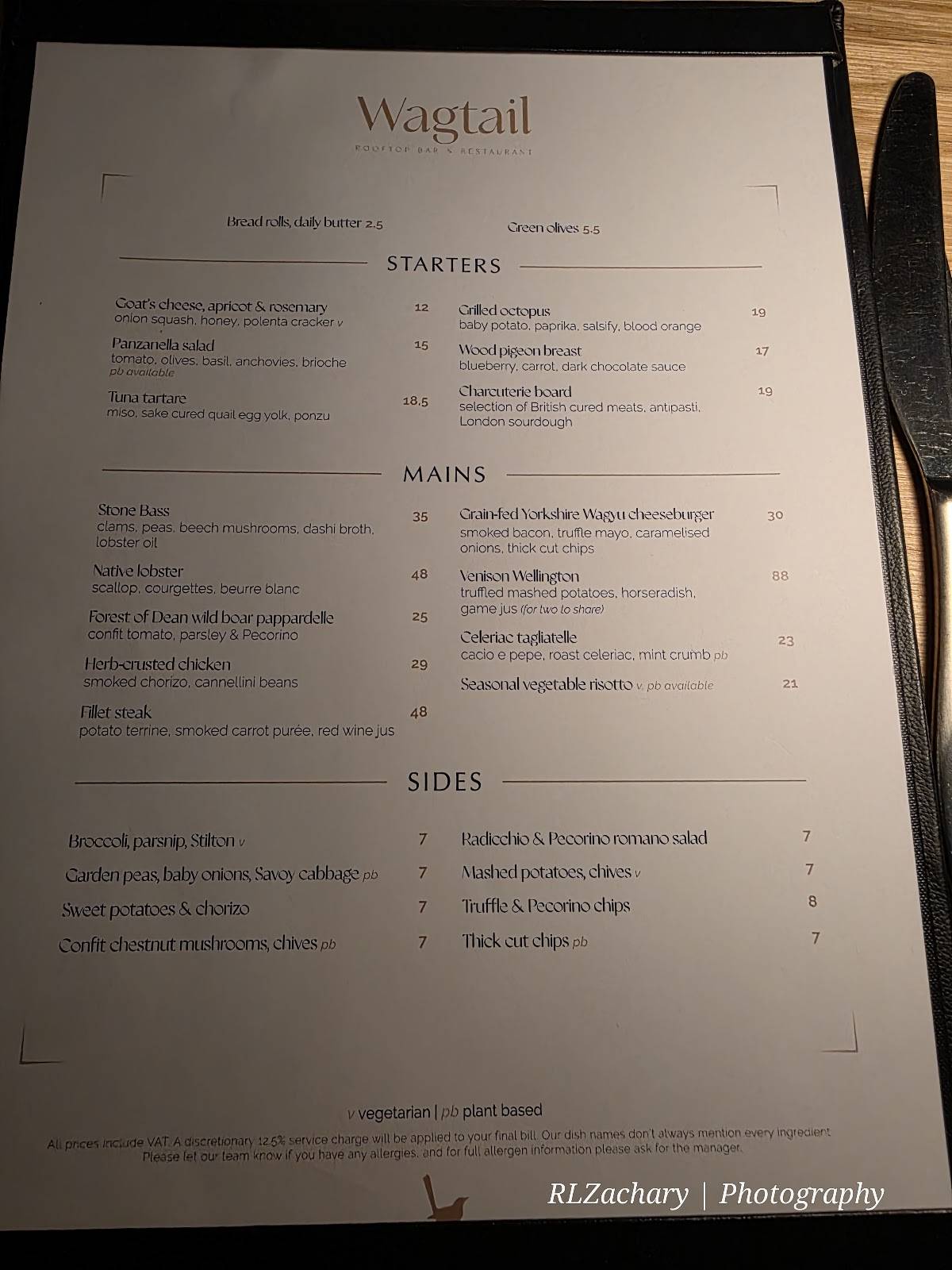 Menu at Wagtail pub & bar, London