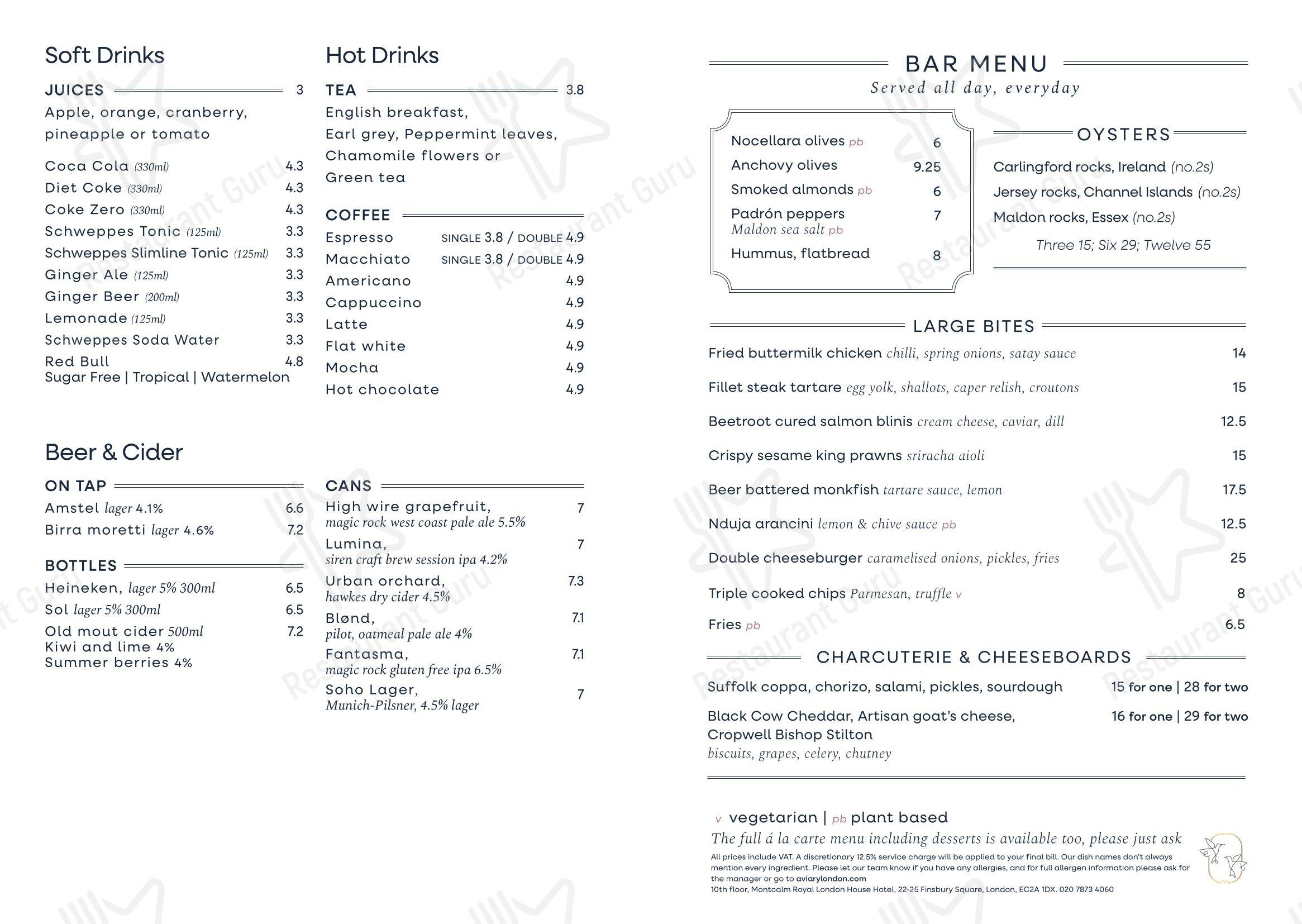 Menu at Wagtail pub & bar, London