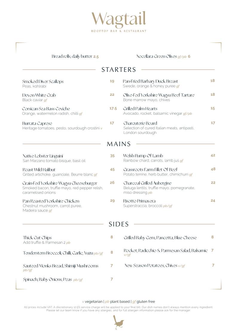 Menu at Wagtail pub & bar, London