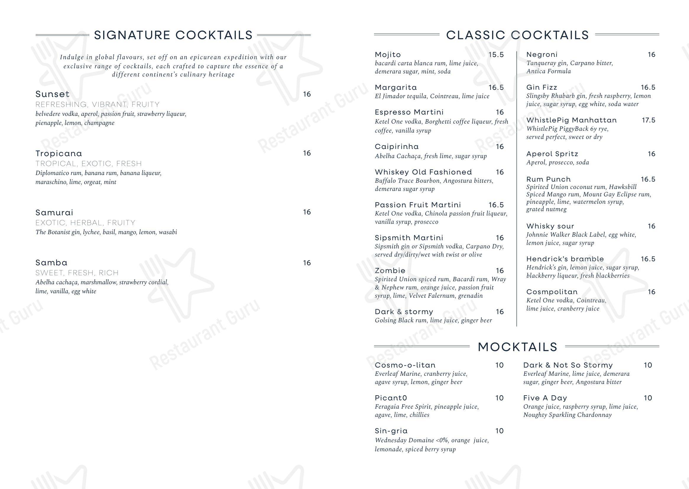 Menu at Wagtail pub & bar, London