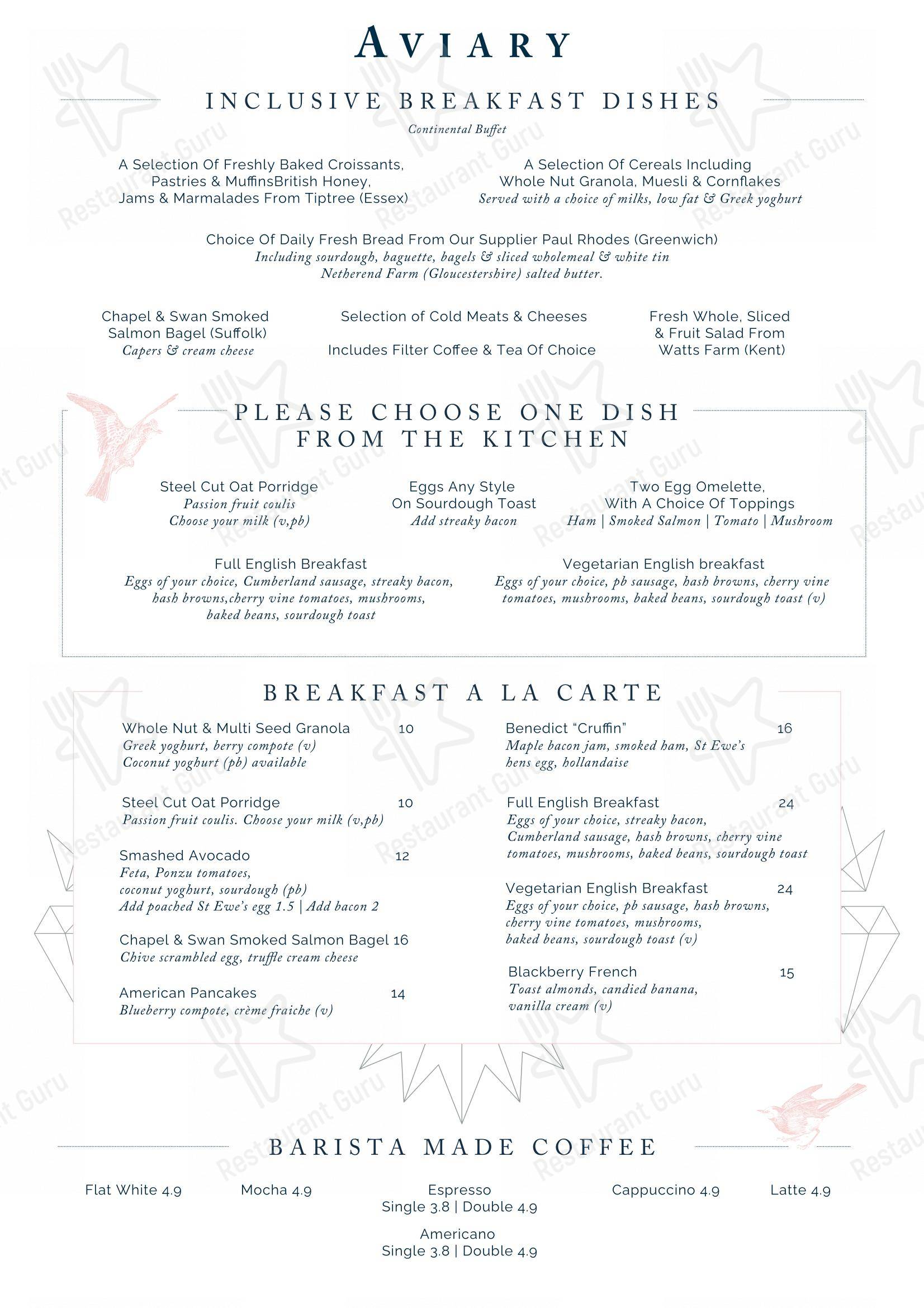 Menu at Wagtail pub & bar, London