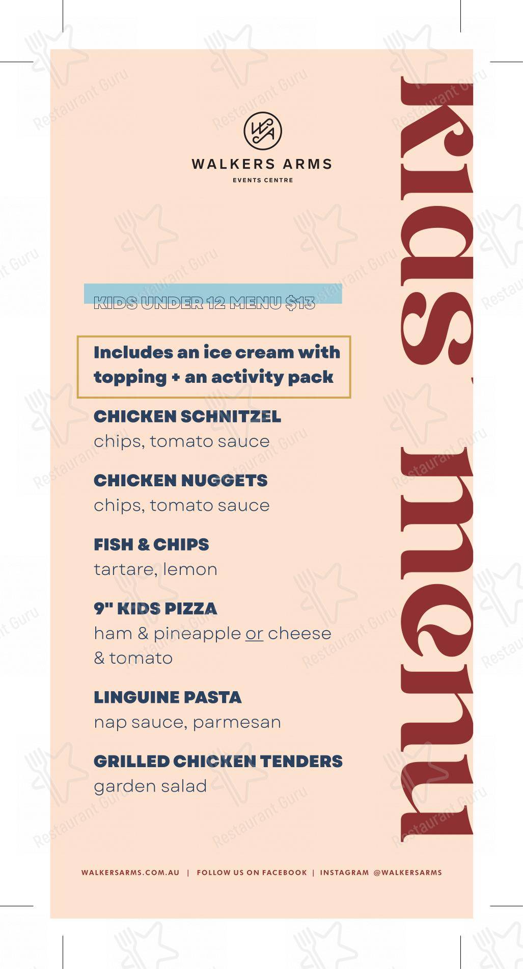 Menu at Walkers Arms Hotel pub & bar, Walkerville