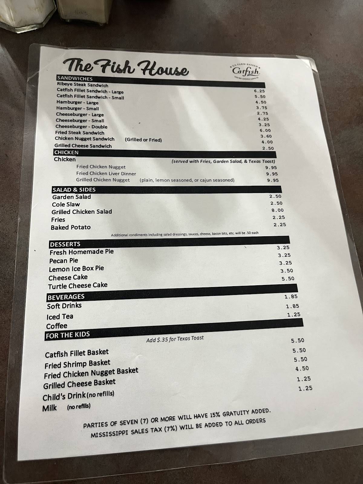 Menu at Walnut Grove Fish House steakhouse, Walnut Grove