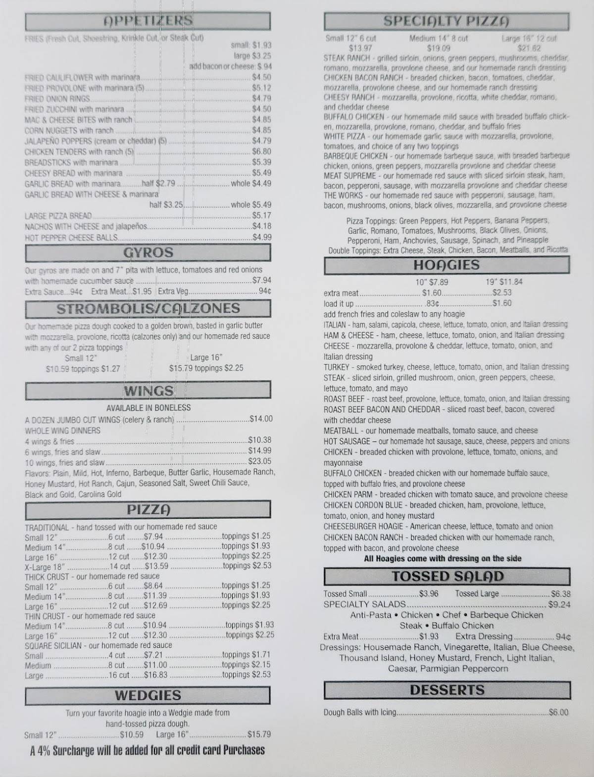 Menu at Wandas Cafe And Pizzeria, Rimersburg