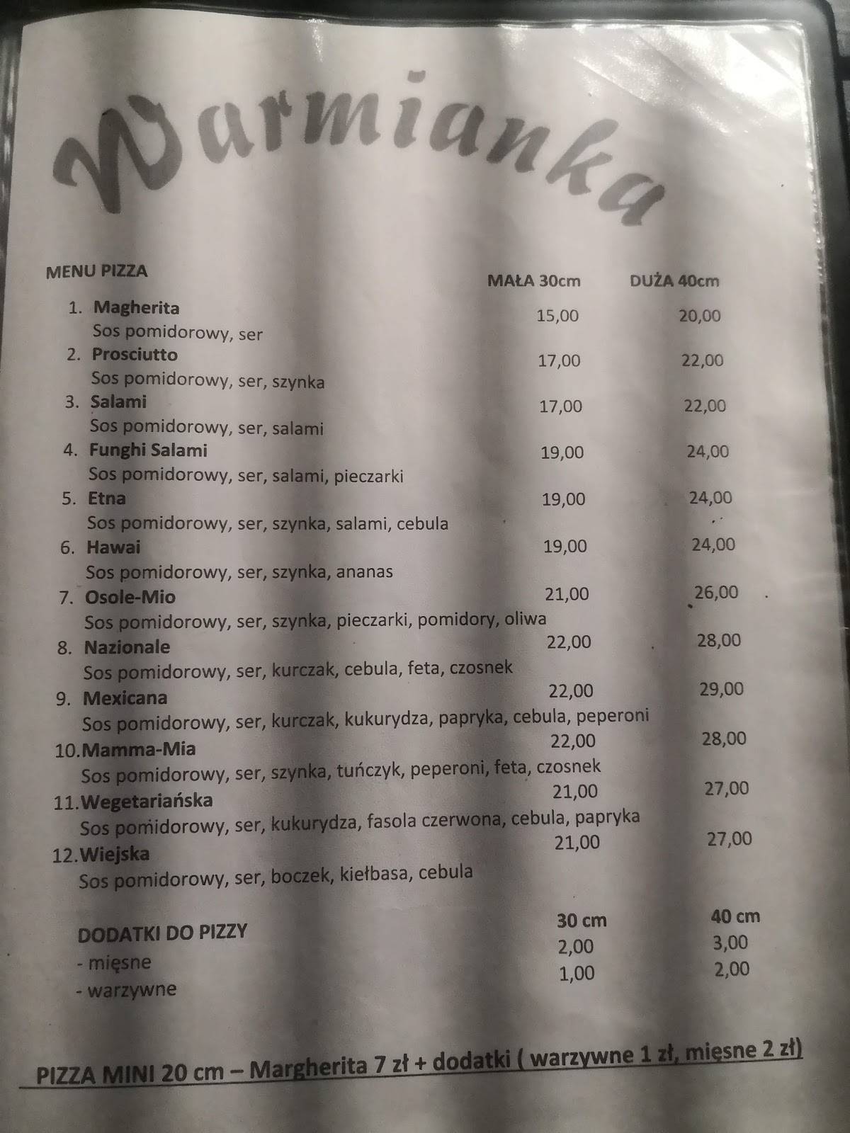 Menu at Warmianka restaurant, Susz