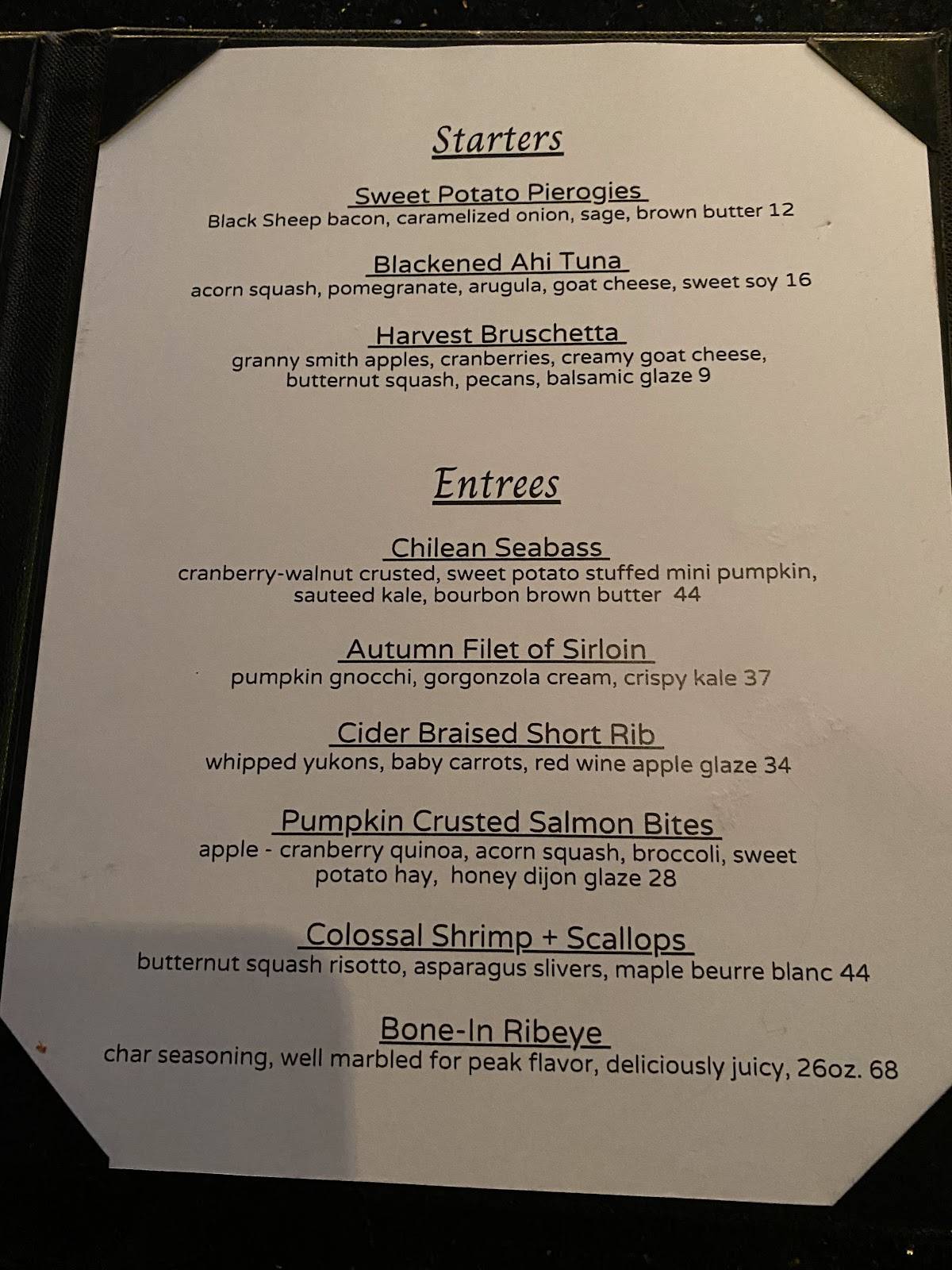 Menu at The Chophouse steakhouse, Warren