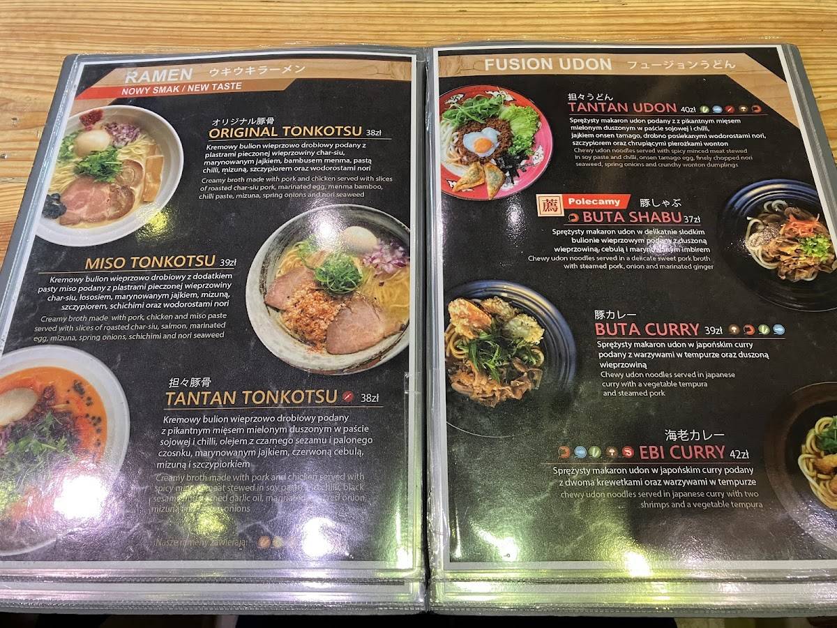 Menu at UKI UKI restaurant, Warsaw