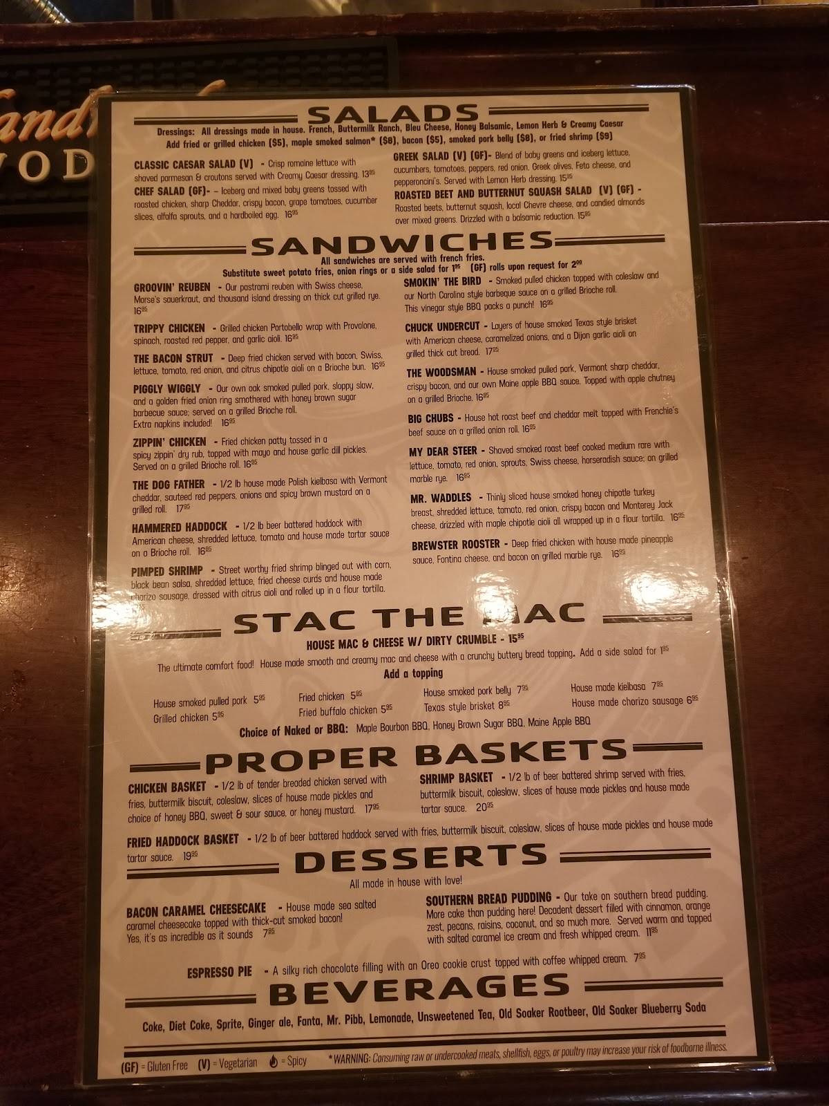 Menu at The Proper Pig pub & bar, Waterville