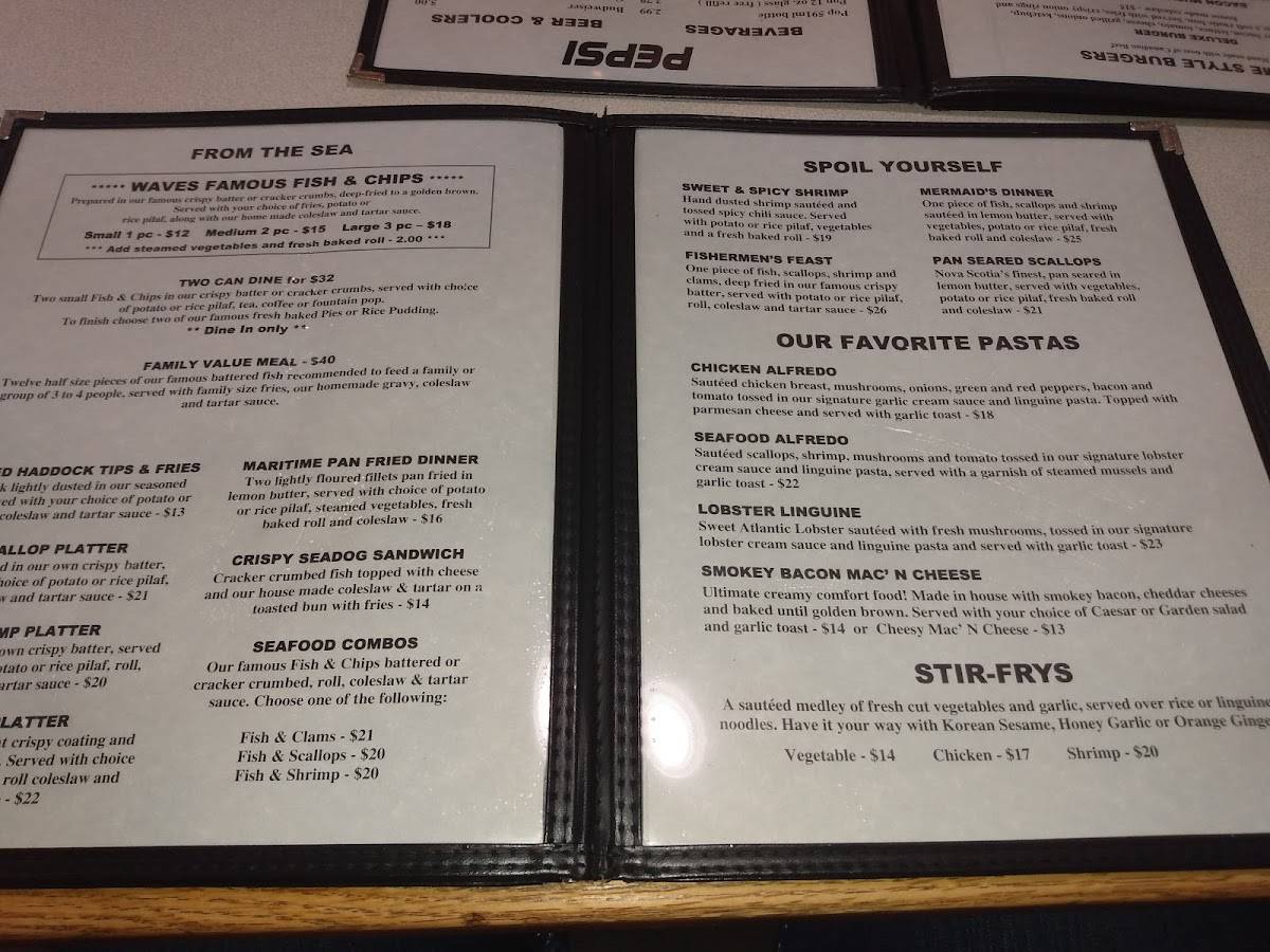 Menu at Waves Seafood & Grill restaurant, Bridgewater