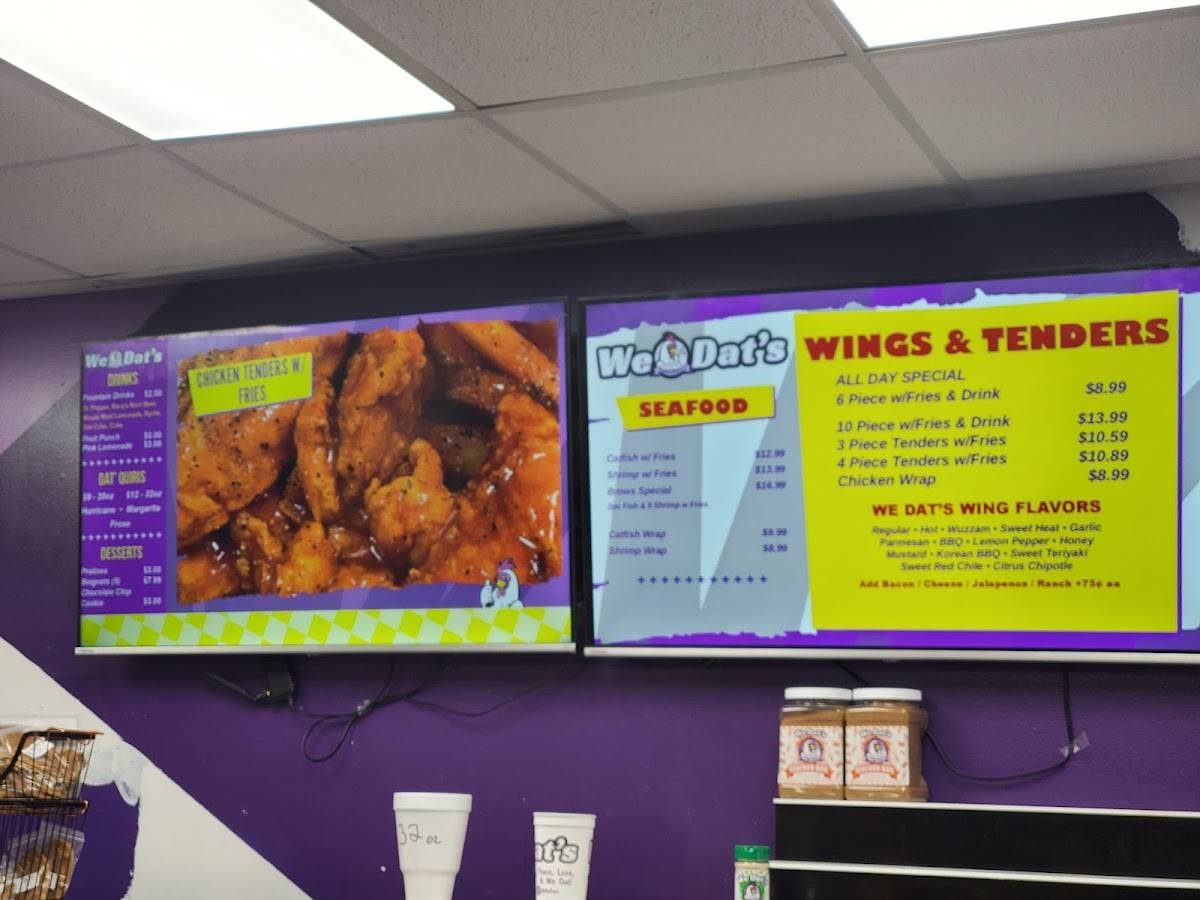 Menu at We Dat's restaurant, New Orleans, Canal St