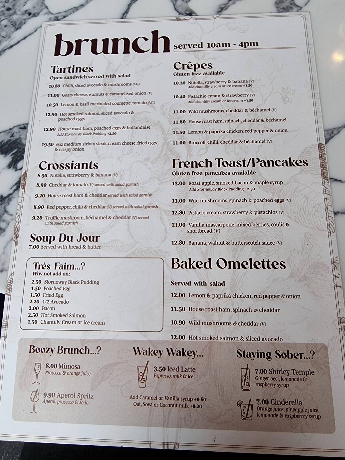 Menu at Wee Paree restaurant, Glasgow