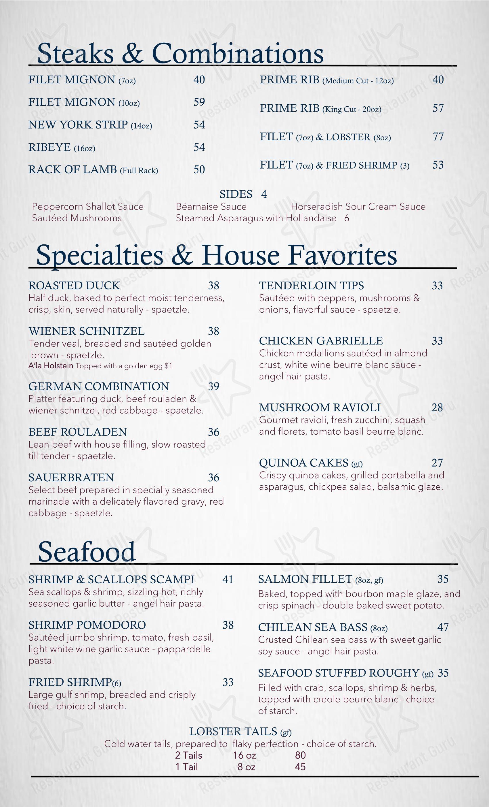 Menu at Weissgerber's Golden Mast Inn restaurant, Okauchee Lake, 5293 ...