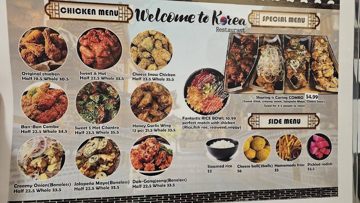 Menu au Welcome To Korea Restaurant, Halifax