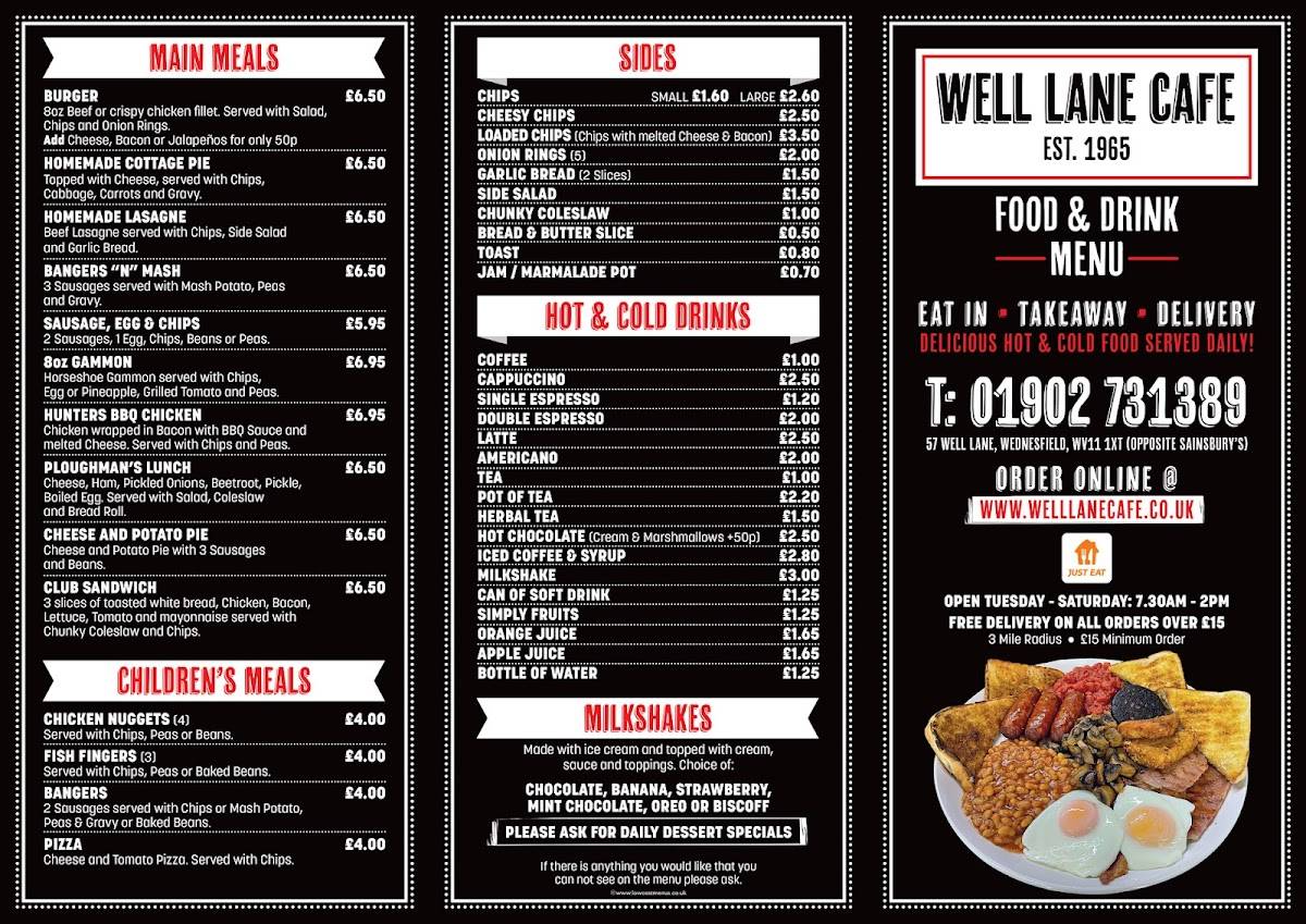 Menu at Well Lane Cafe Ltd, Wolverhampton