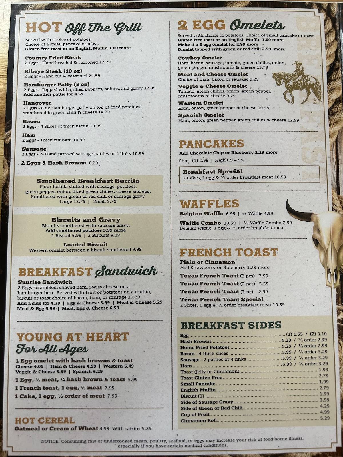 Menu at Western Sky's Family Diner restaurant, Wheatland
