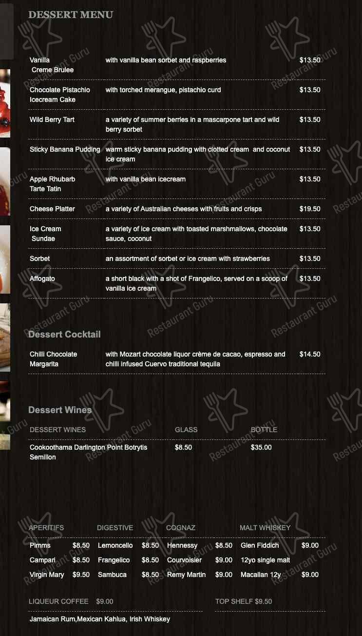 Menu at Wet Paint Restaurant, Bronte