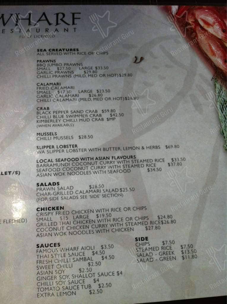 Menu at Wharf Restaurant, Broome, 4 Sanctuary Road Cable Beach
