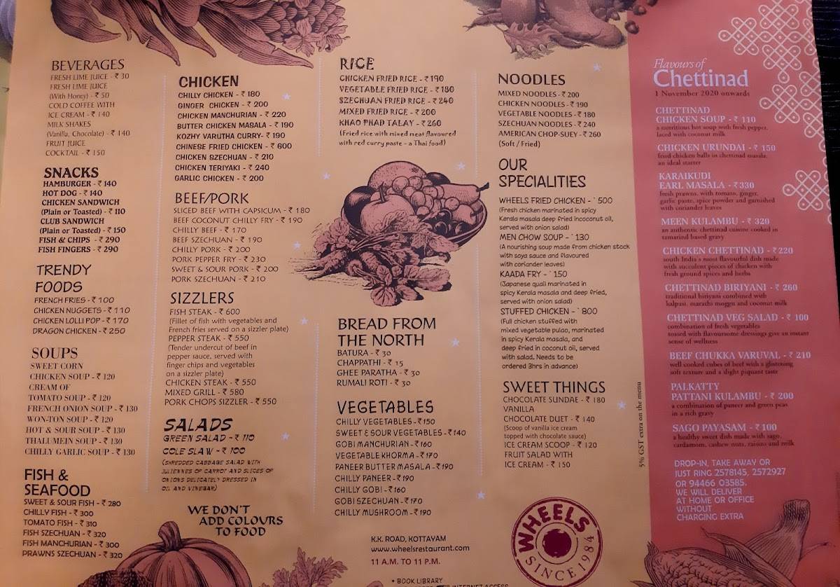 Menu at Wheels Restaurant, Kottayam, Kottayam - Kumily Rd