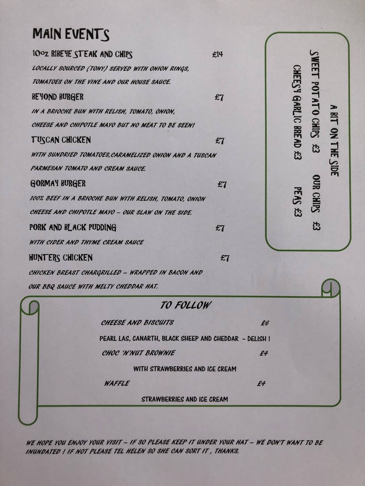 Menu at Whispers Restaurant, Barry