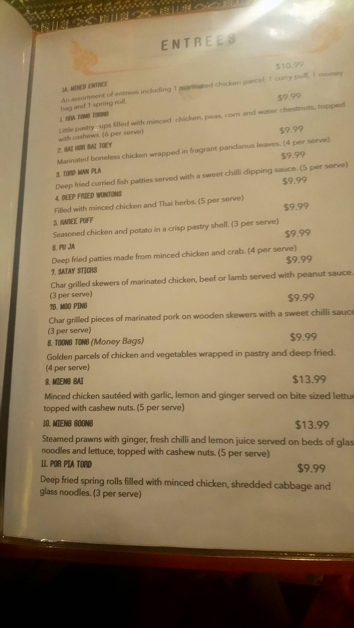 Menu at White Elephant Thai Restaurant, Bunbury