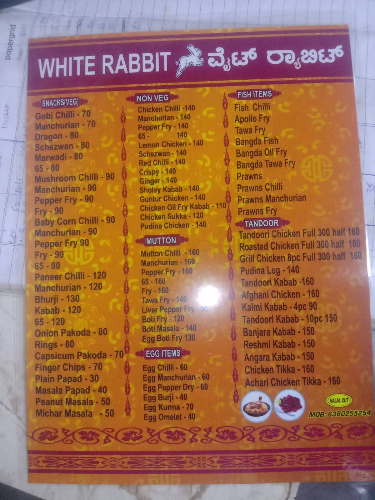 Menu at White Rabbit Bording and Lodging, Bengaluru