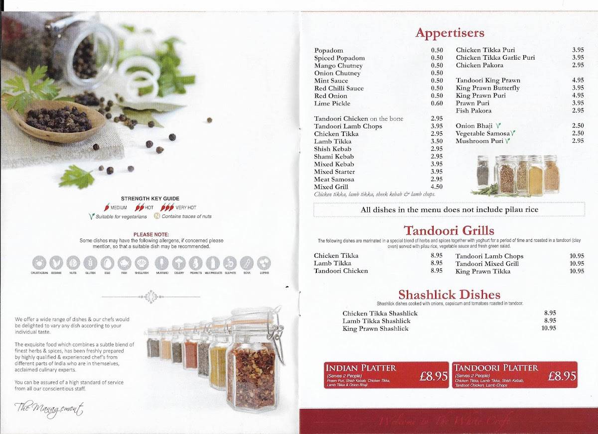 Menu at Whitecroft Indian Bar & Restaurant, Accrington