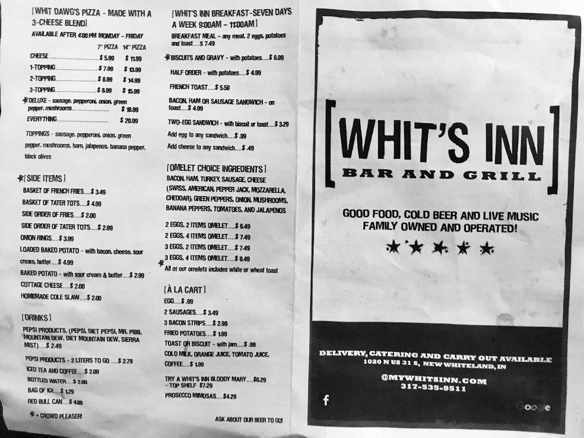 Menu at Whit's Inn pub & bar, Whiteland