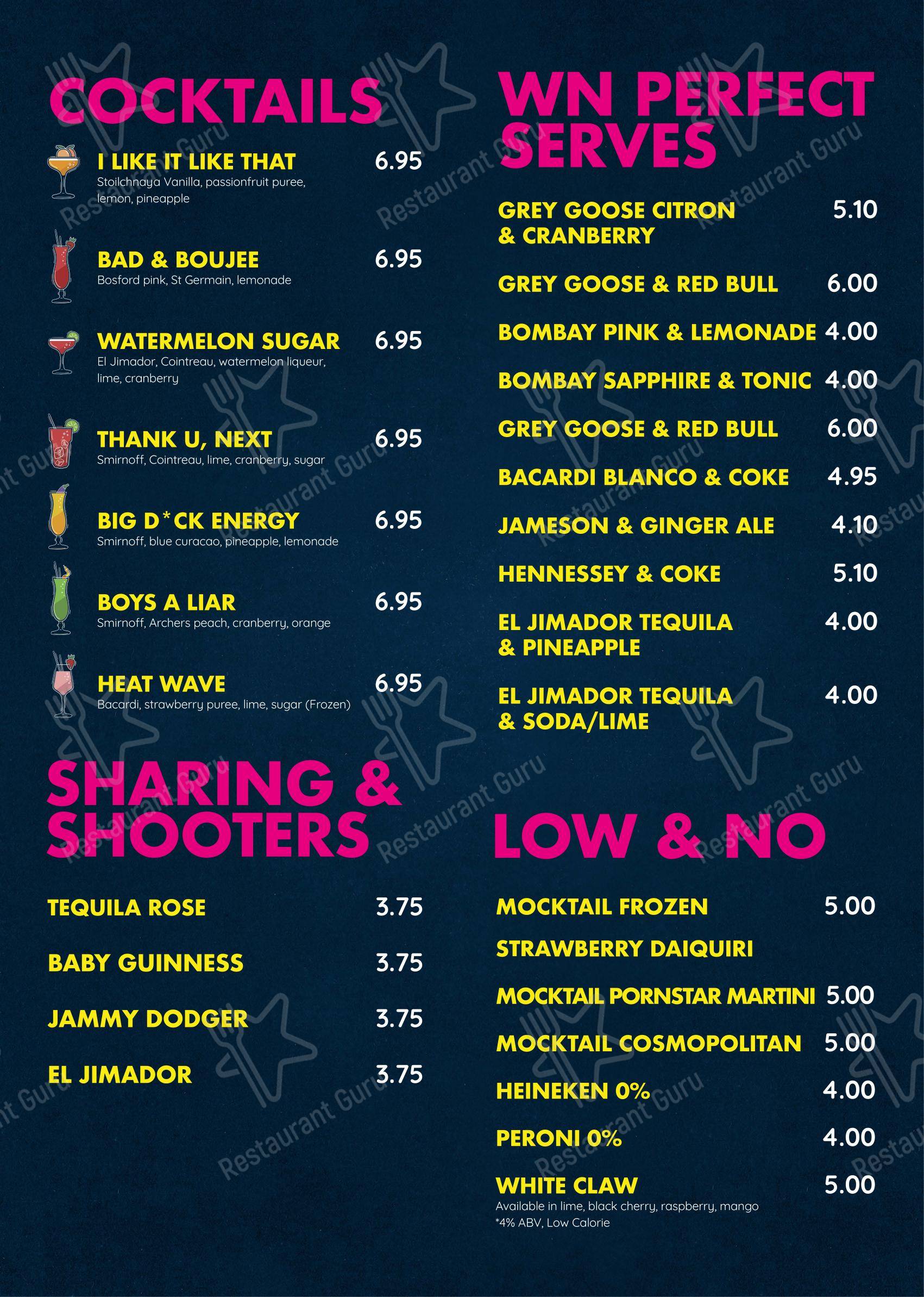 Menu at Why Not Nightclub, Edinburgh