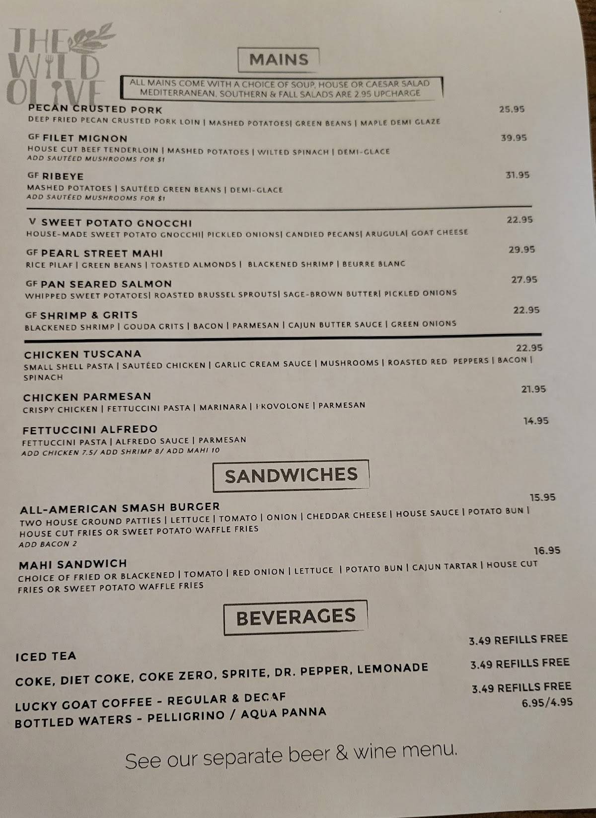Menu at Wild Olive restaurant, Crestview