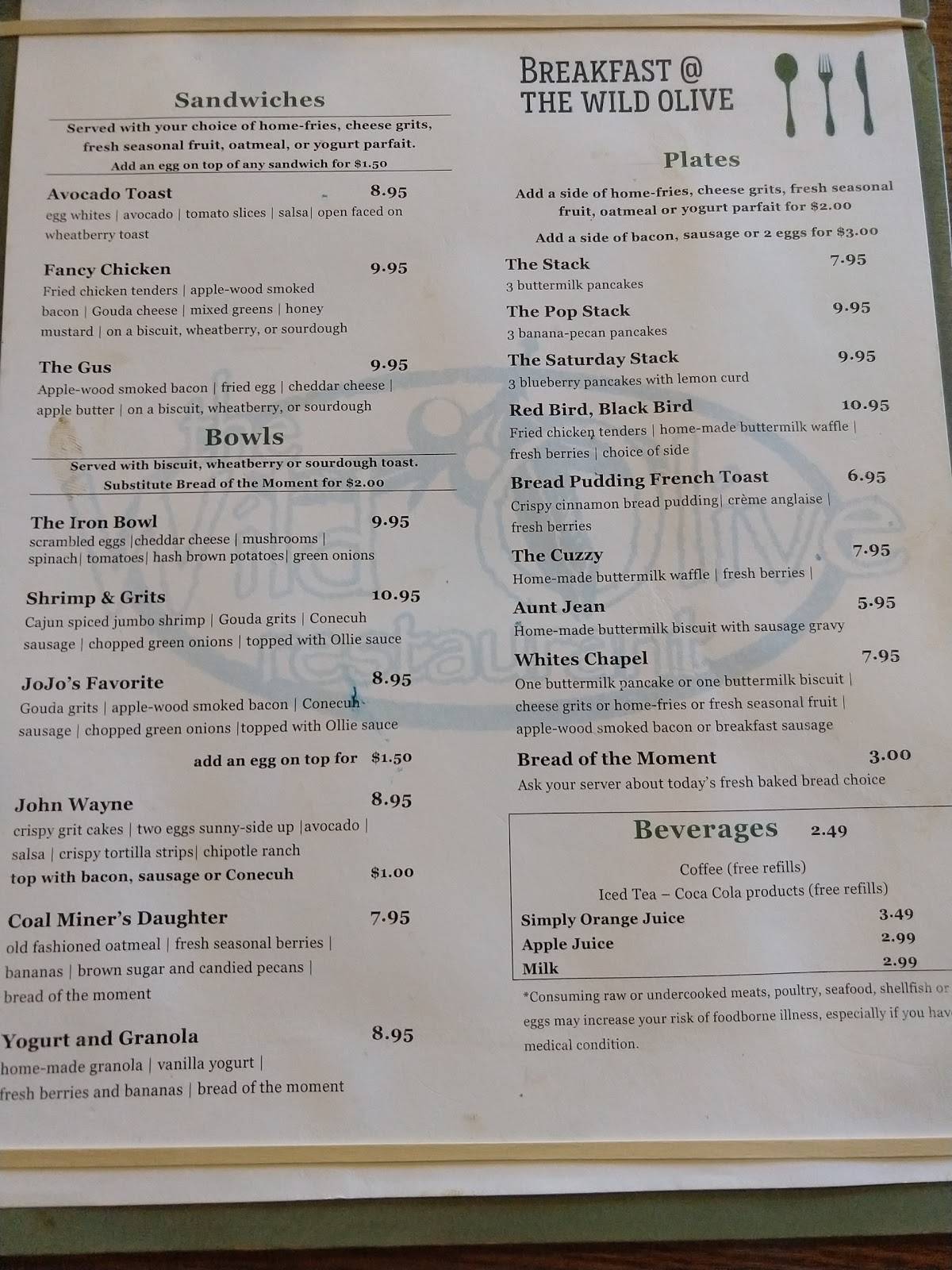 Menu at Wild Olive restaurant, Crestview