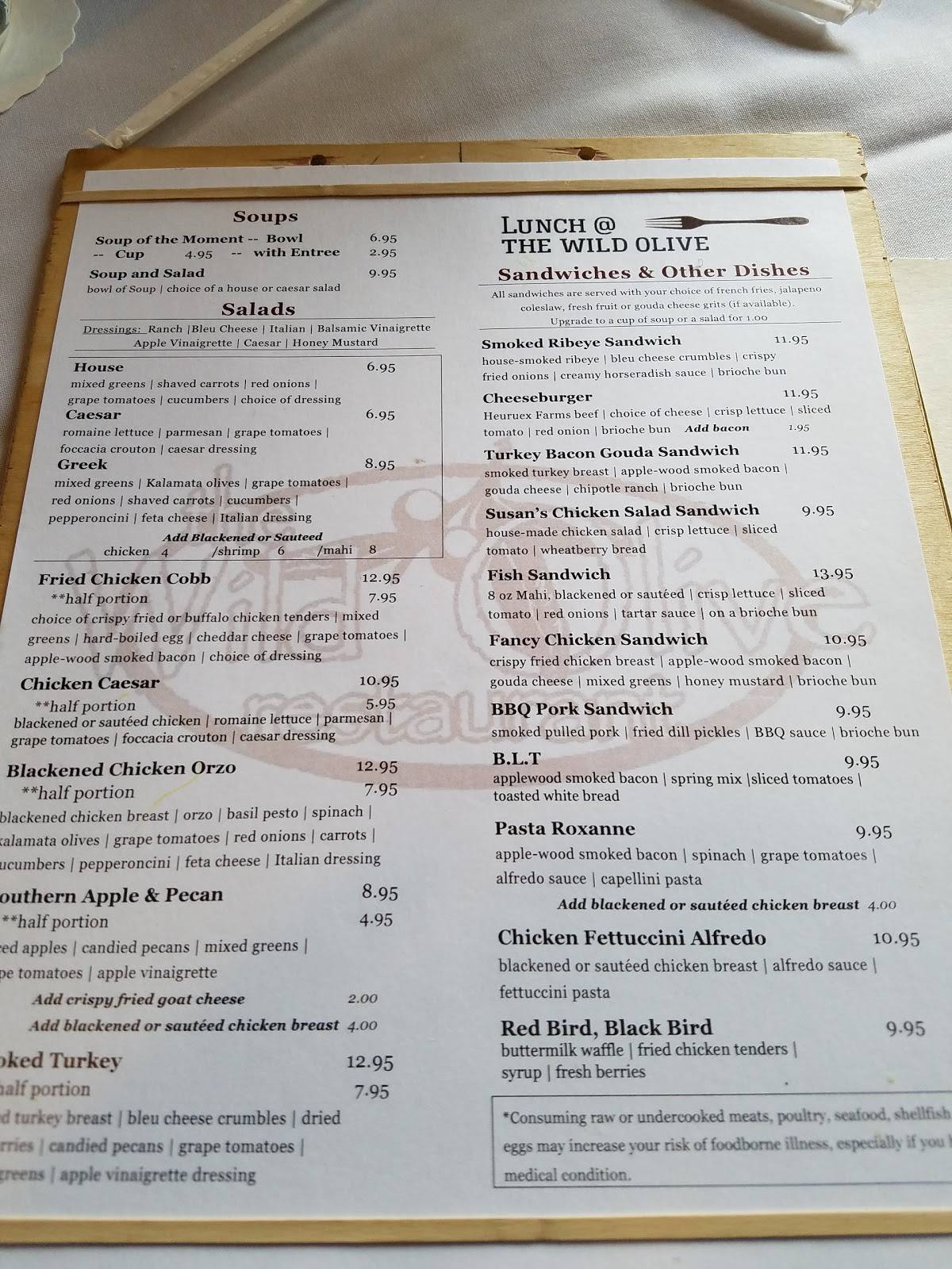 Menu at Wild Olive restaurant, Crestview