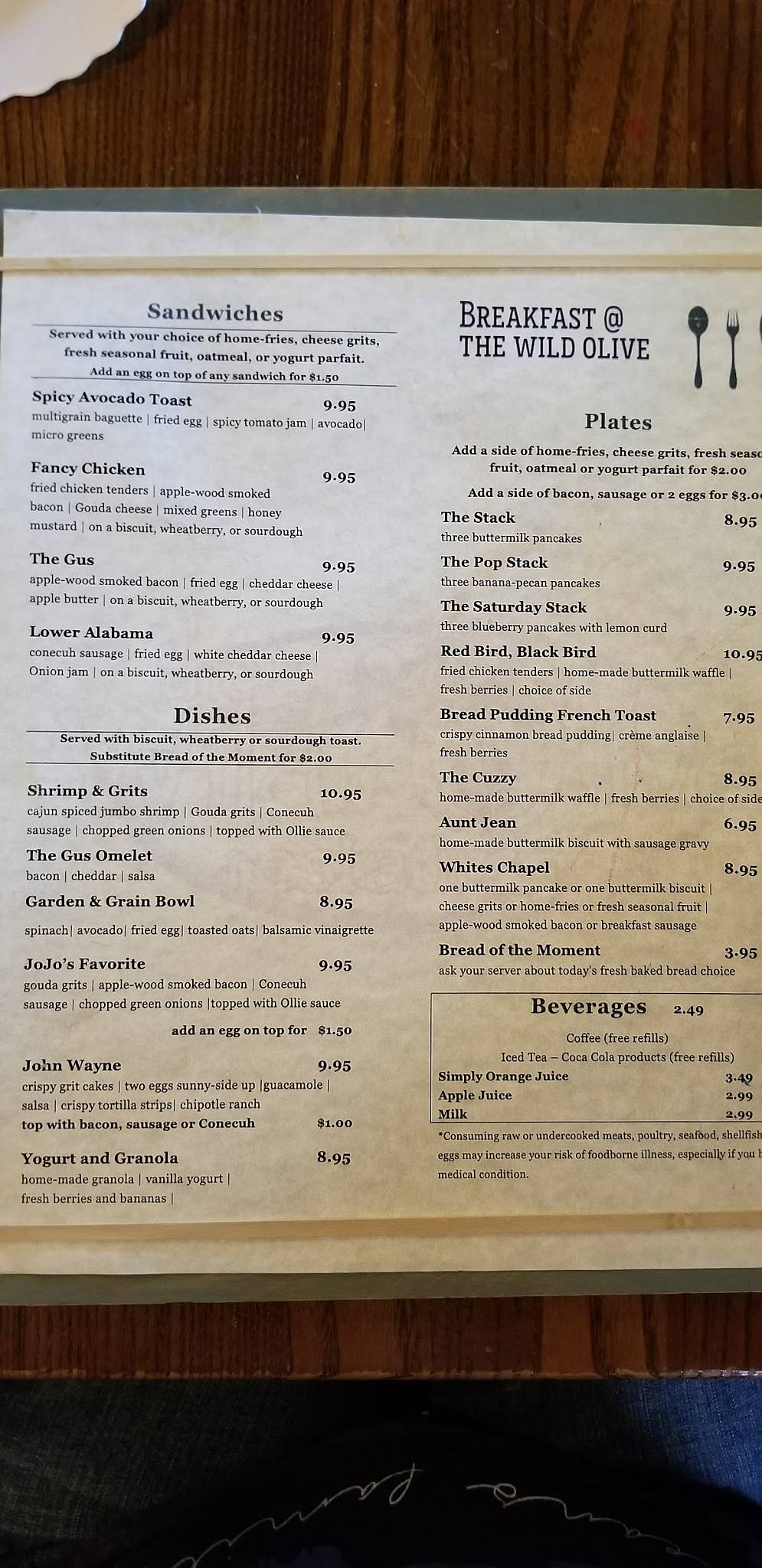 Menu at Wild Olive restaurant, Crestview