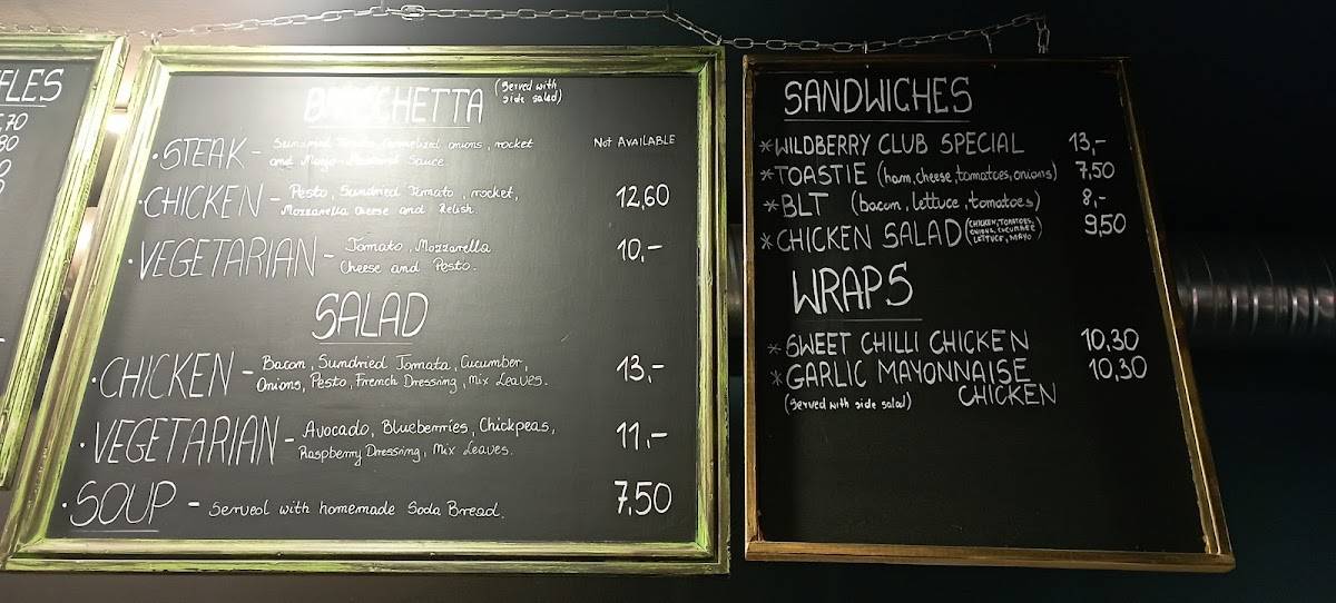 Menu at Wildberry Cafe, Limerick
