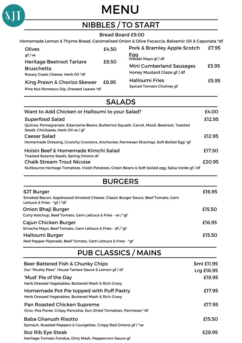 Menu at St. James Tavern pub & bar, Winchester, 3-5 Romsey Rd