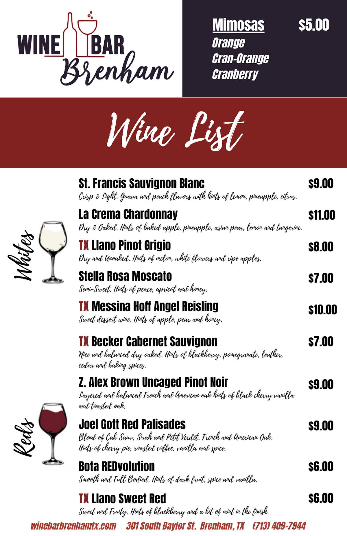 Menu at Wine Bar Brenham, Brenham