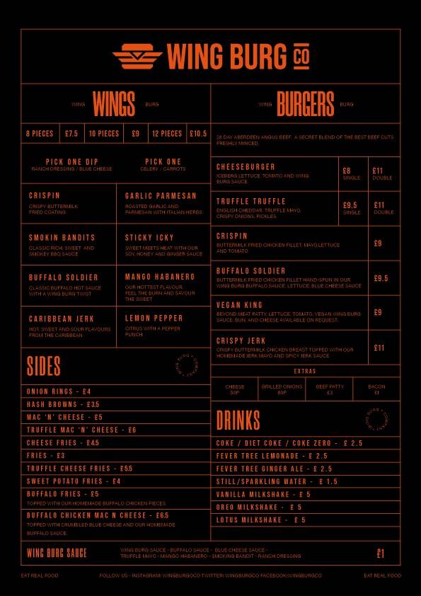 Menu at Wing Burg Co restaurant, Southend-on-Sea, Unit 6A
