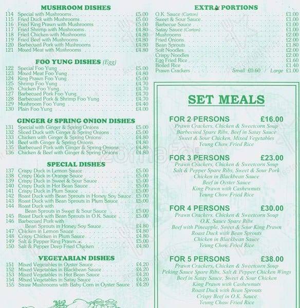 Menu at Wing Sing restaurant, Manchester, 92 Moorside St