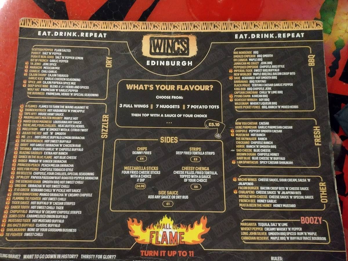 Menu at Wings restaurant, Edinburgh, 5 - 7 Old Fishmarket Cl