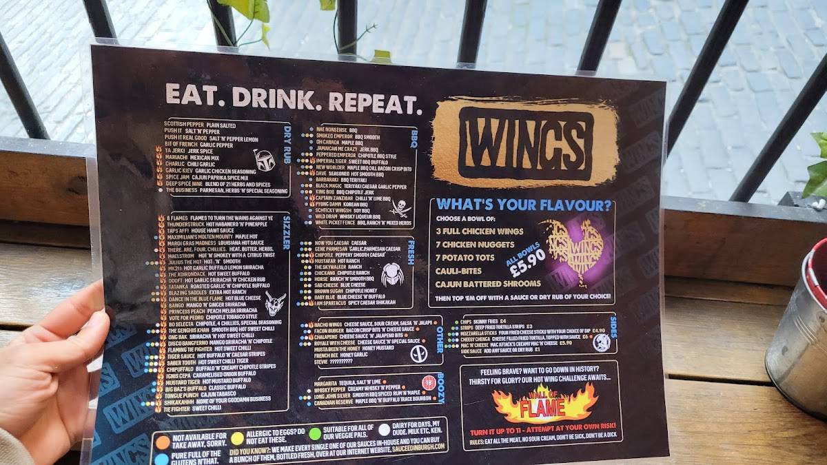 Menu at Wings restaurant, Edinburgh, 21 Old Fishmarket Cl