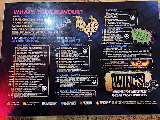 Menu at Wings restaurant, Edinburgh, 21 Old Fishmarket Cl