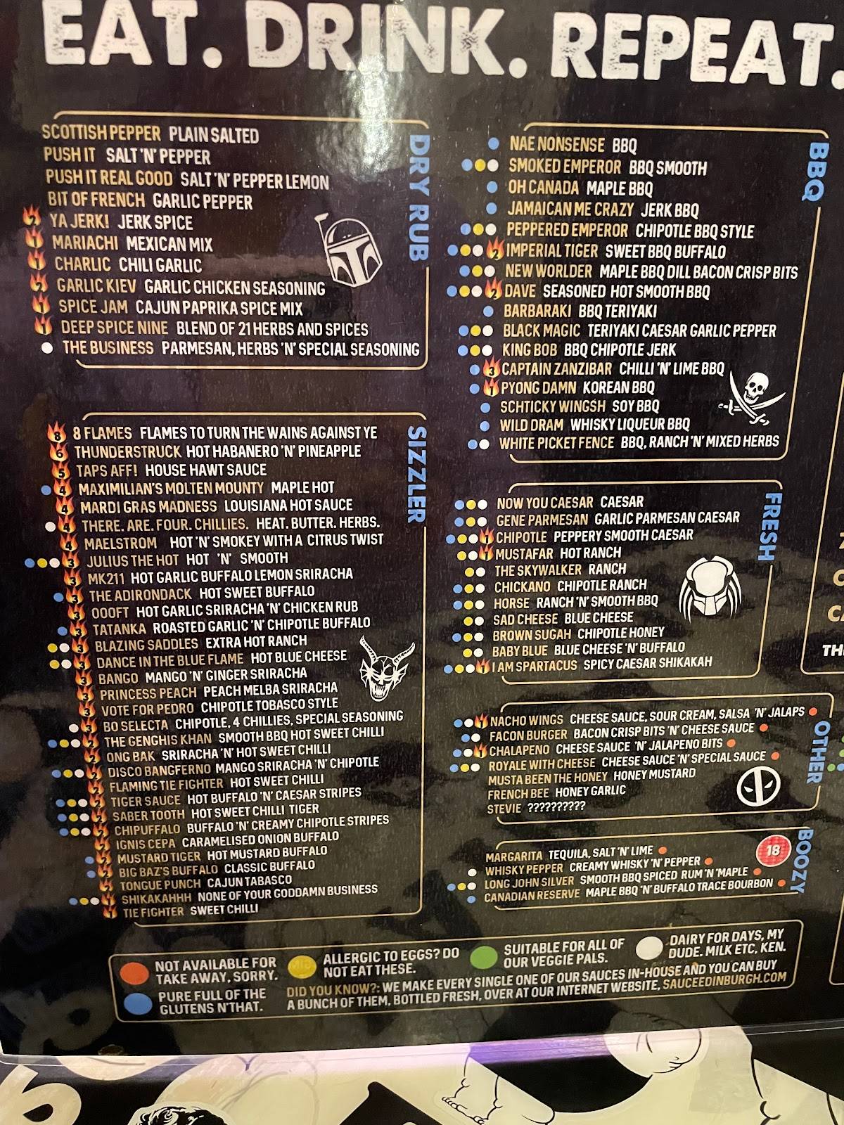 Menu at Wings restaurant, Edinburgh, 5 - 7 Old Fishmarket Cl