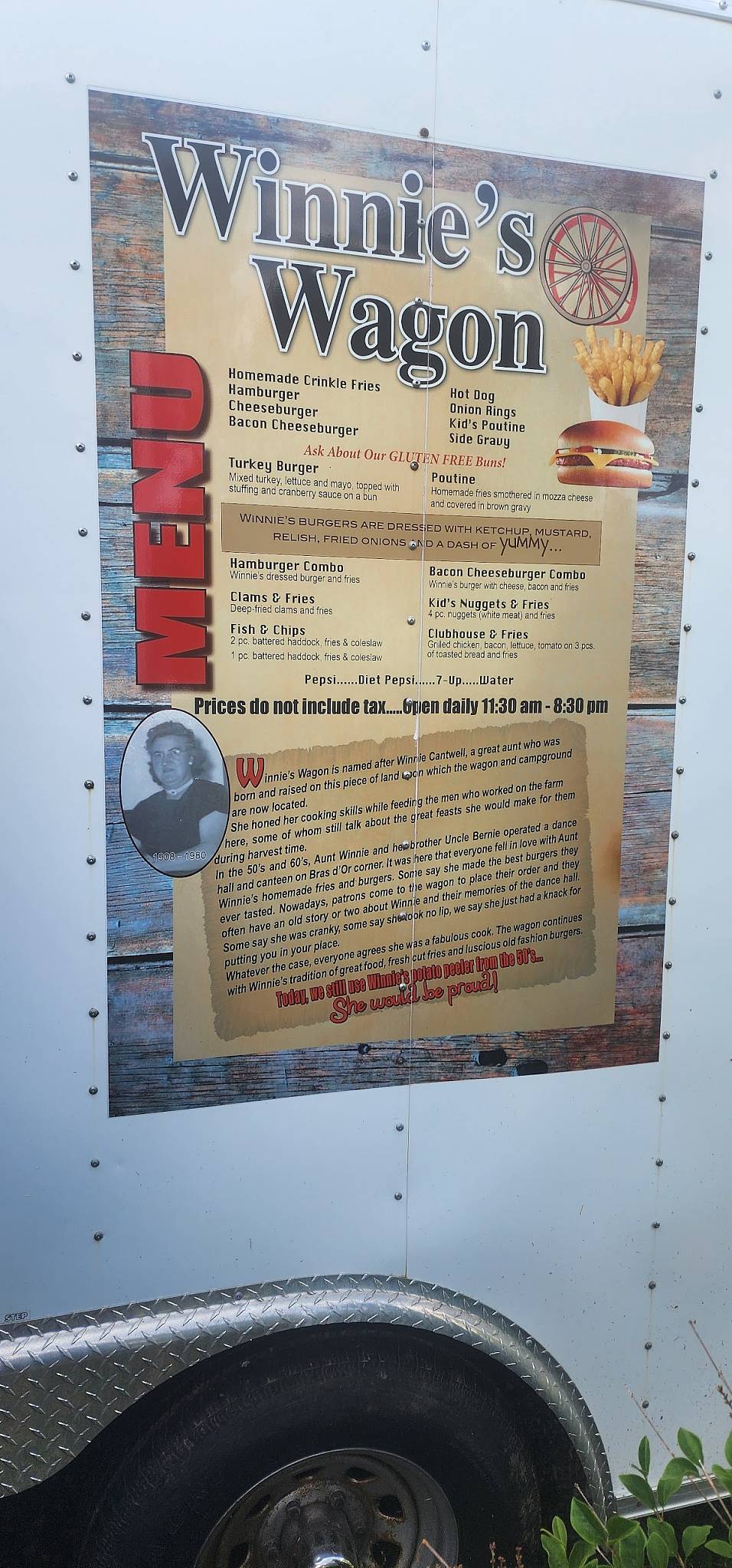 Menu at Winnie's Wagon restaurant, Little Bras D'or