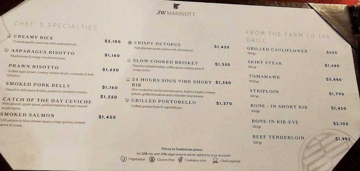Menu at Winston's Grill & Patio restaurant, Santo Domingo