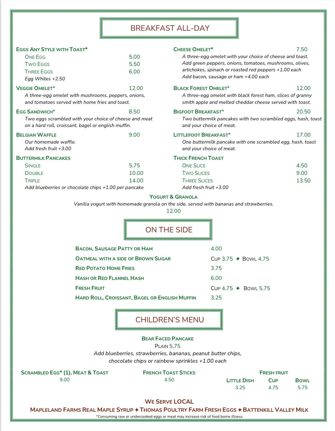 Menu at Witches Village Cafe, Greenwich