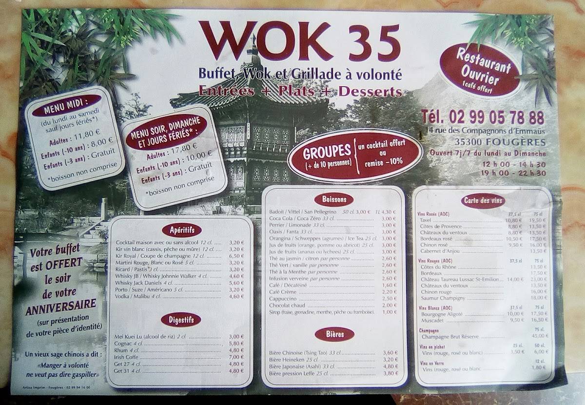 Menu au Wok 35 restaurant, Fougères