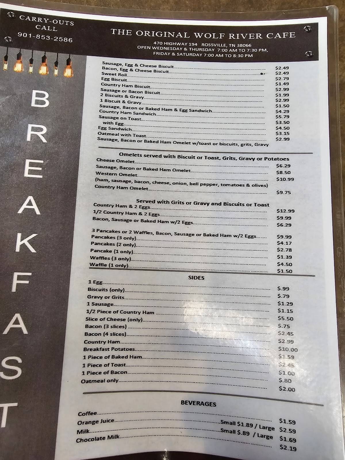 Menu at Wolf River Cafe, Rossville, 460 Main St